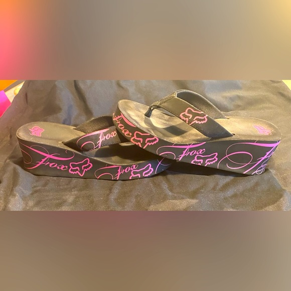 Fox | Shoes | Vintage Fox Racing Party People Wedge Flip Flops Black ...